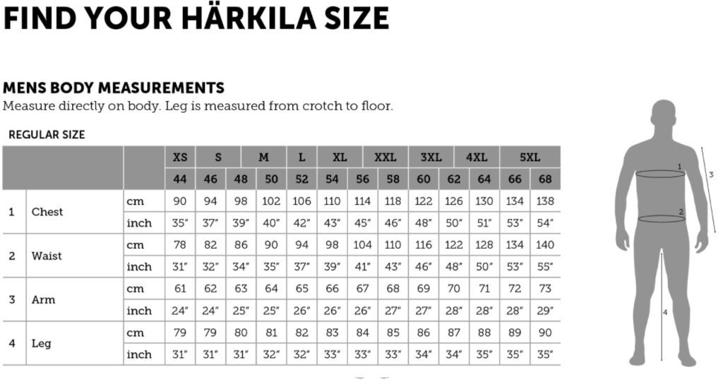 Størrelsesguide - Härkila - Jakker, Skjorter og Bukser - Kragh´s jagt ...